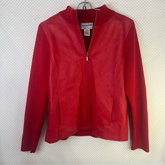 Pendleton | Jackets & Coats | Vintage 99 Pendleton Red Leather Merino ...